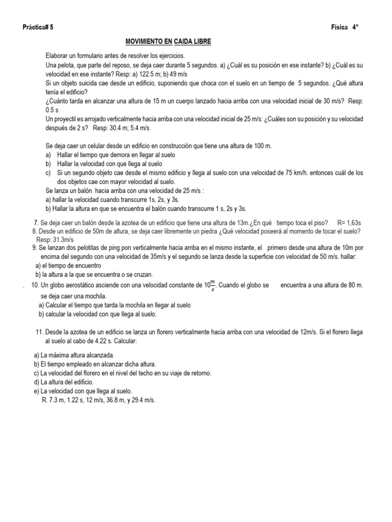 Actividades de Caida Libre 1 | PDF