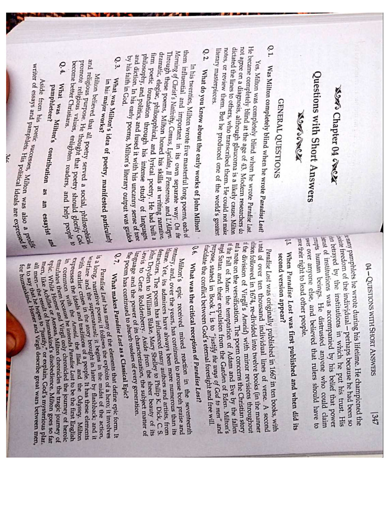 Paradise Lost Book 1 NKM Short Questions | PDF