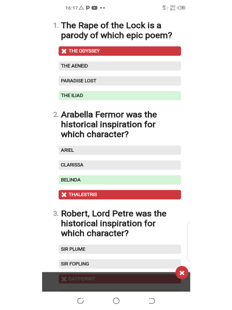 The Rape of The Lock MCQS | PDF