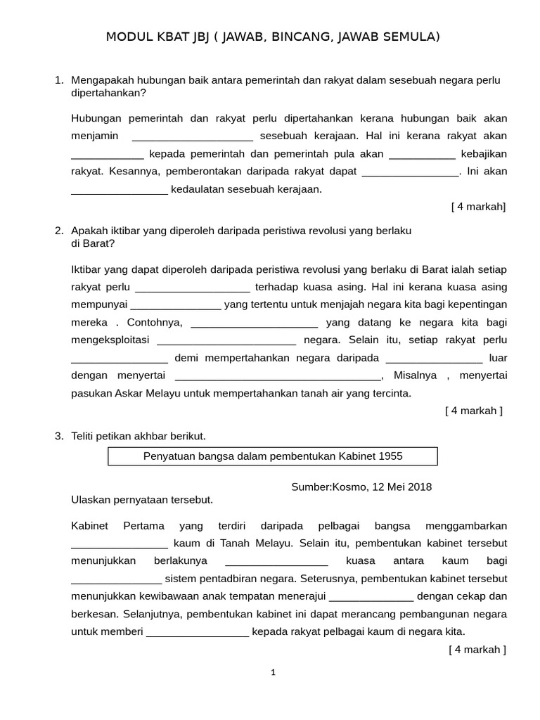 Modul Kbat JBJ Soalan | PDF