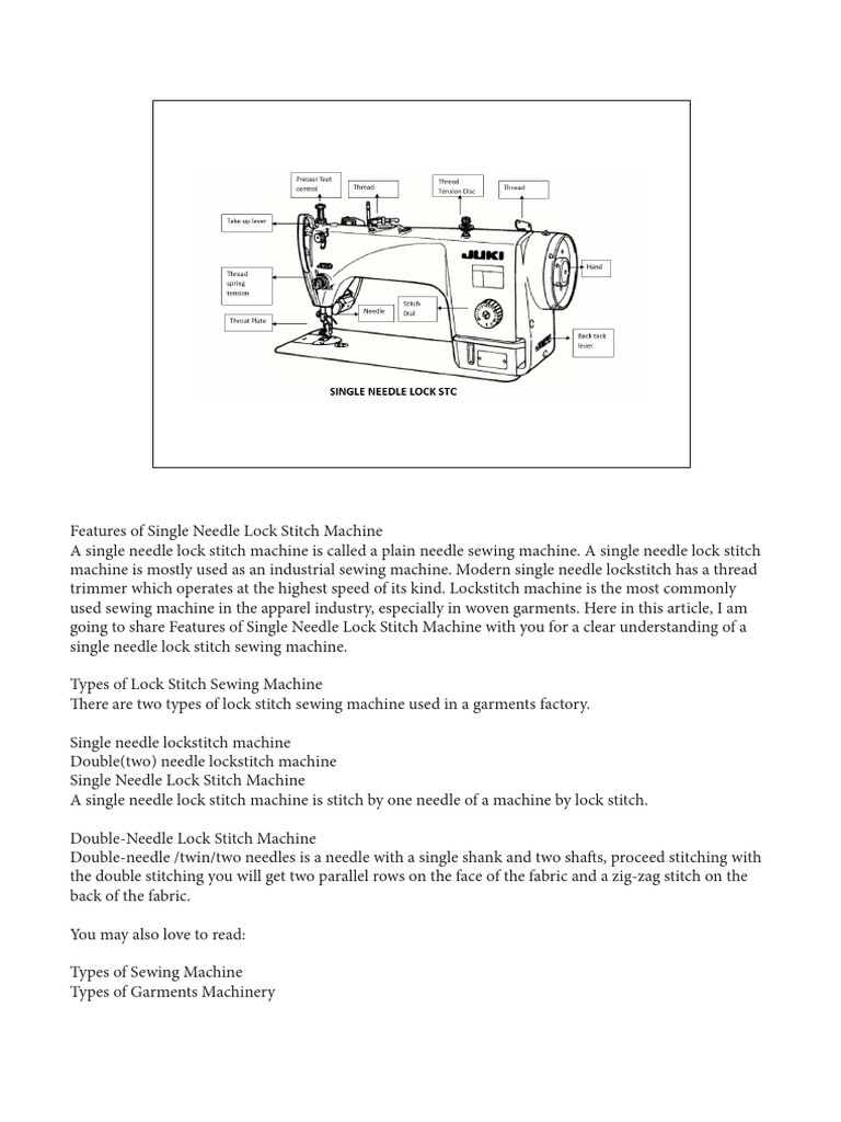 Features of Single Needle Lock Stitch Machine | PDF