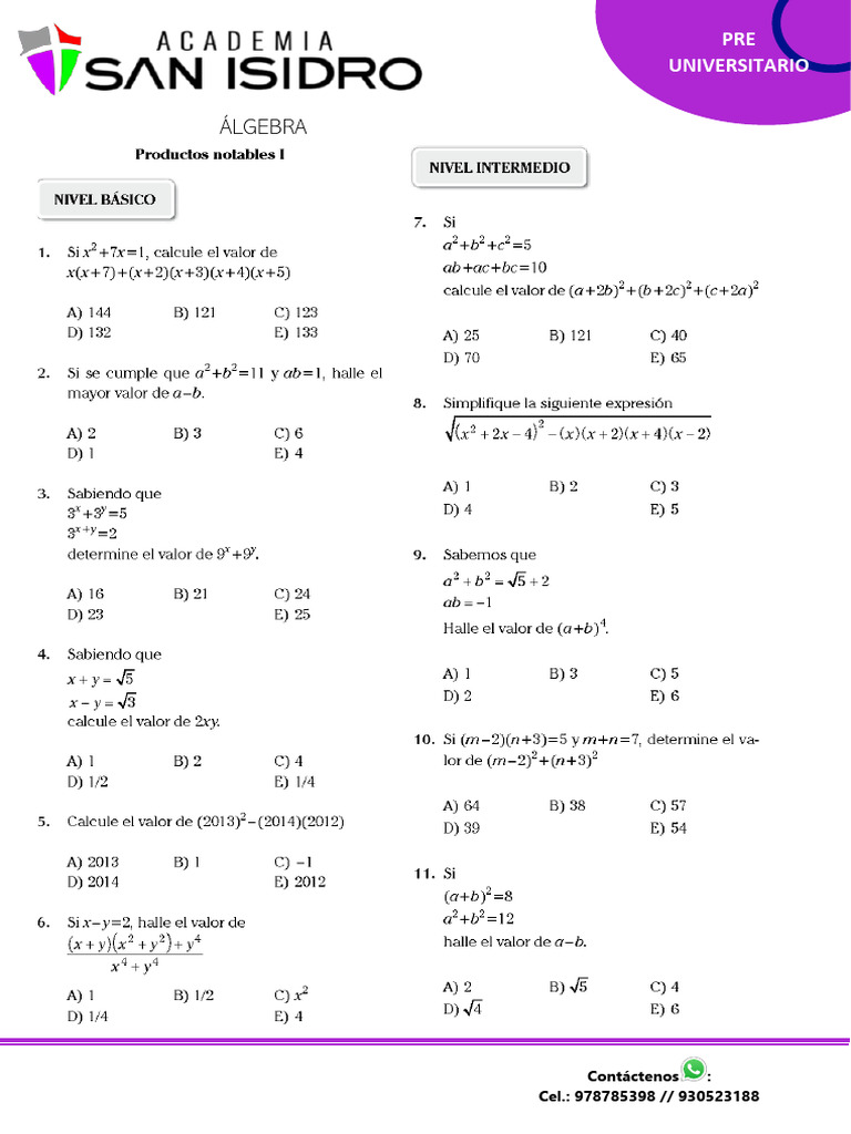 Álgebra - Repaso 2 | PDF