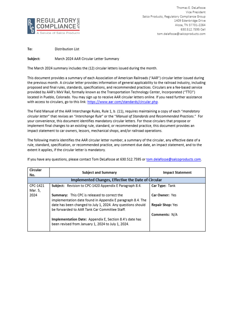 2024_3-AAR-Circular-Letter-Summary | PDF | Rail Transport