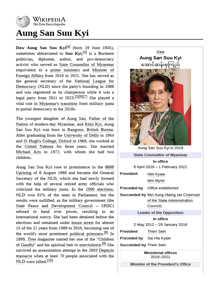 Aung San Suu Kyi | PDF | Myanmar | Government