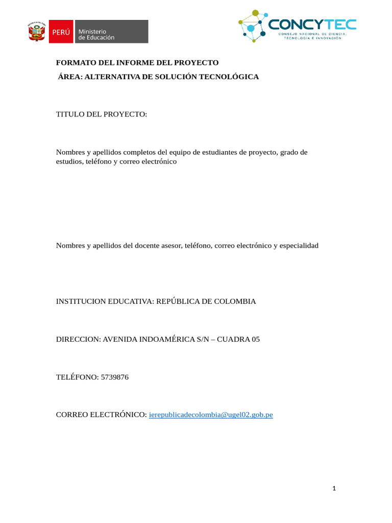 Formato Del Informe Del Proyecto Eureka | PDF | Diseño