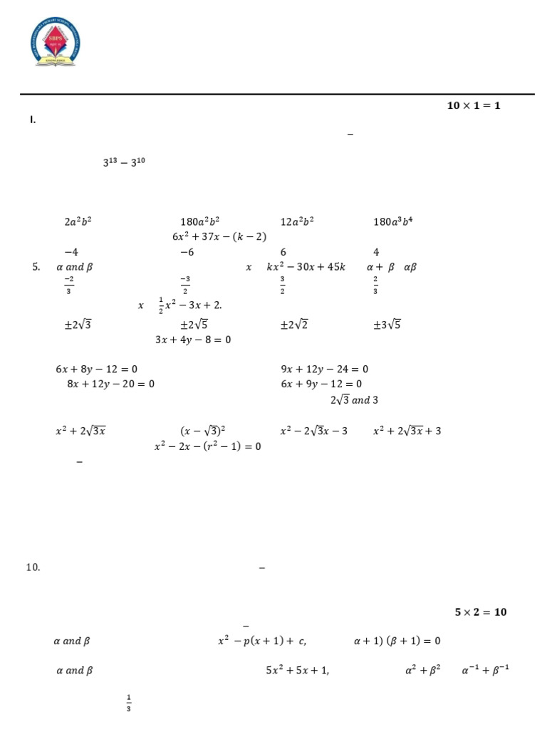 10th math 1 | PDF | Quadratic Equation | Polynomial