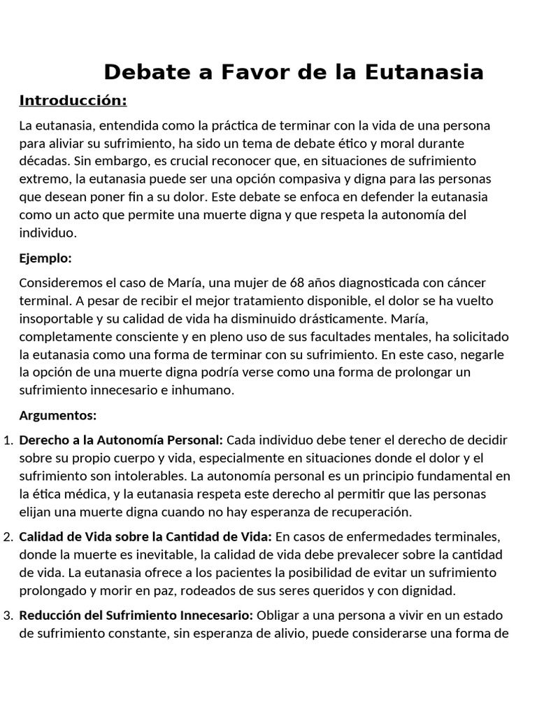 Debate A Favor de La Eutanasia | PDF | Medicina