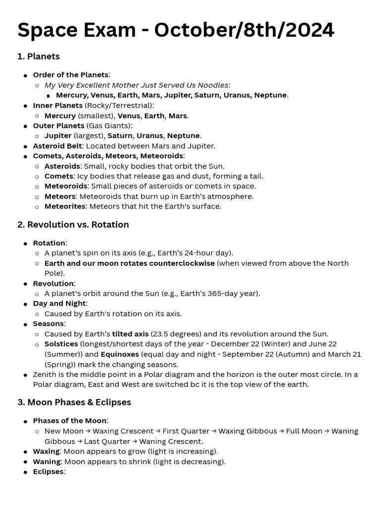 Space Study Guide for Students | PDF