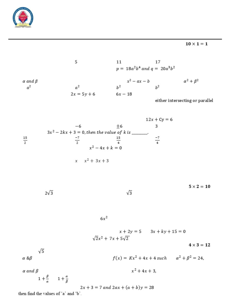 10th math 2 | PDF | Zero Of A Function | Equations