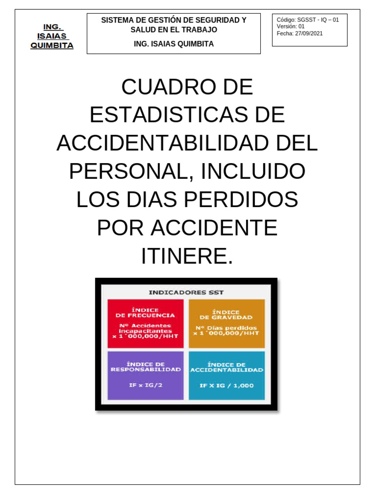 Cuadro de Accidentabilidad | PDF | Seguridad y salud ocupacional