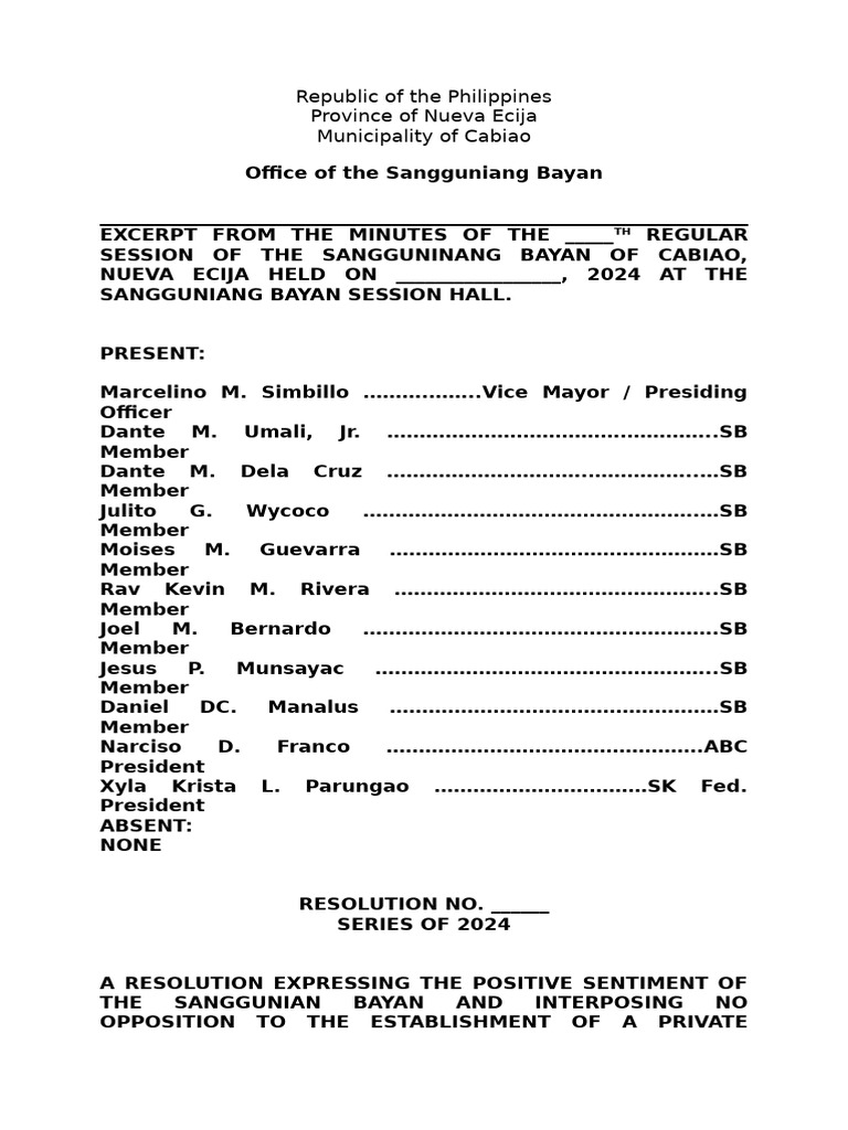 Revised Draft Resolution - Interposiing No Objection - Cabiao Project ...