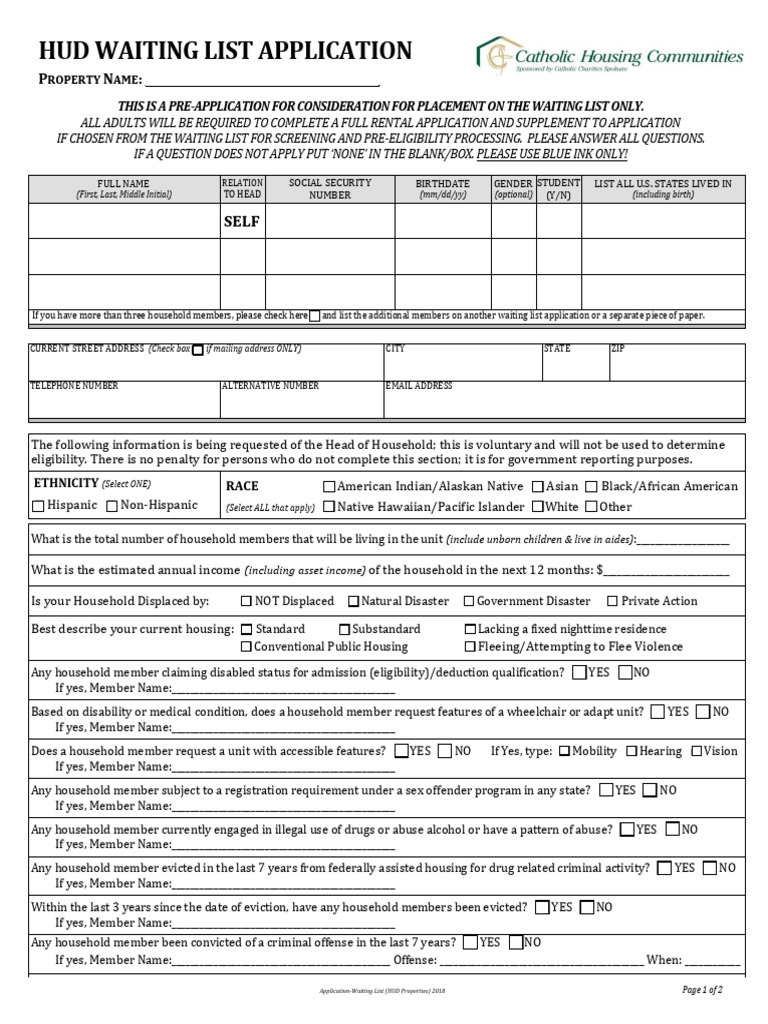 HUD Waiting List Application Form | PDF | Race And Ethnicity In The ...