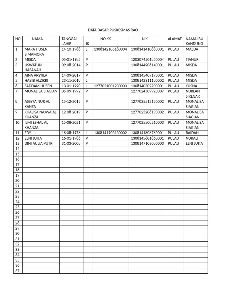 Data Dasar Puskesmas Rao | PDF