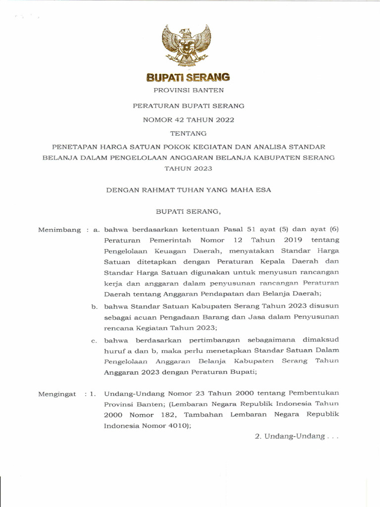 Perbup Nomor 42 Tahun 2022 (HSPK ASB) | PDF