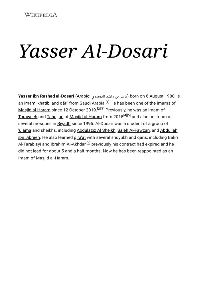 Yasser Al-Dosari - Wikipedia | PDF | Abrahamic Religions
