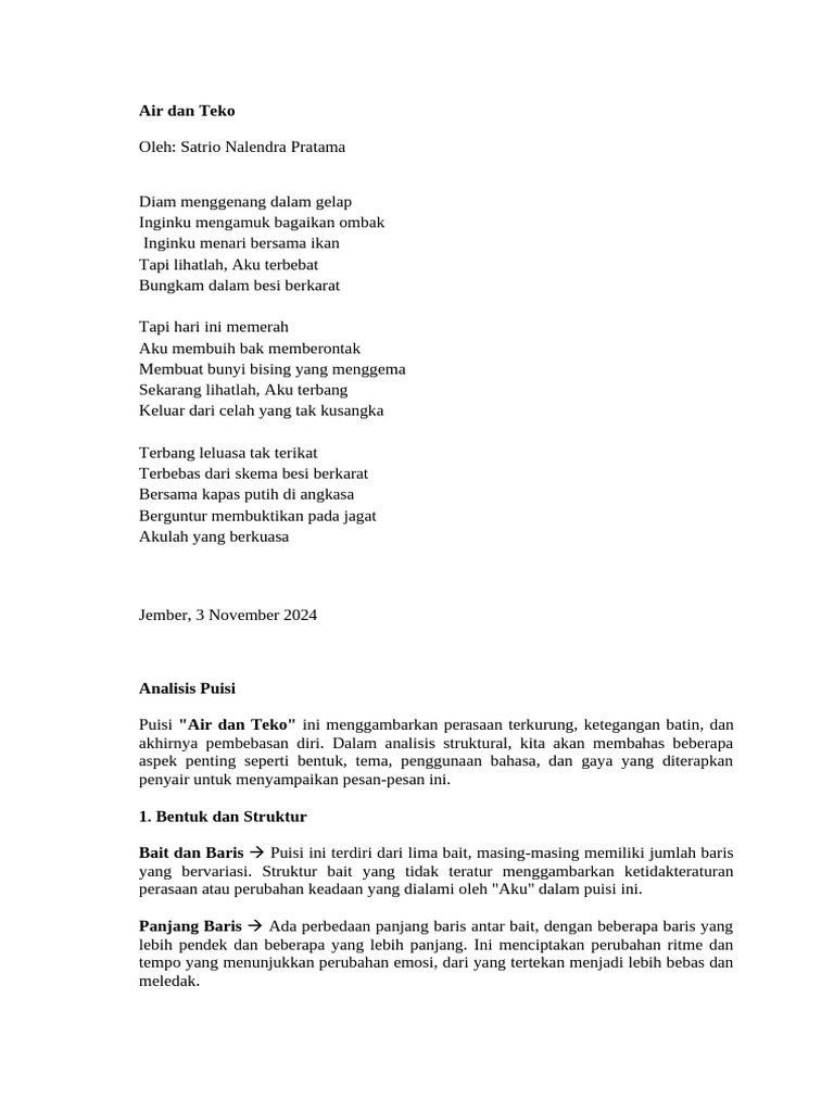 Analisis Puisi AIR Dan TEKO | PDF