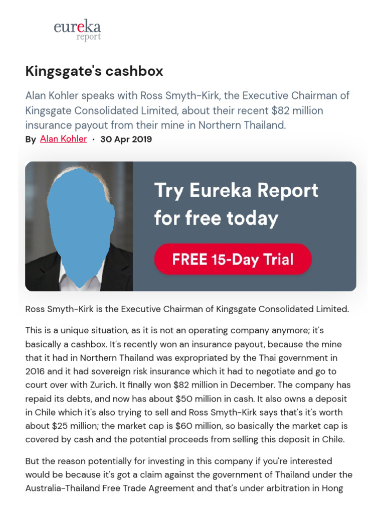 Kingsgate 2019-04-30 Eureka Report Interview | PDF | Insurance | Risk