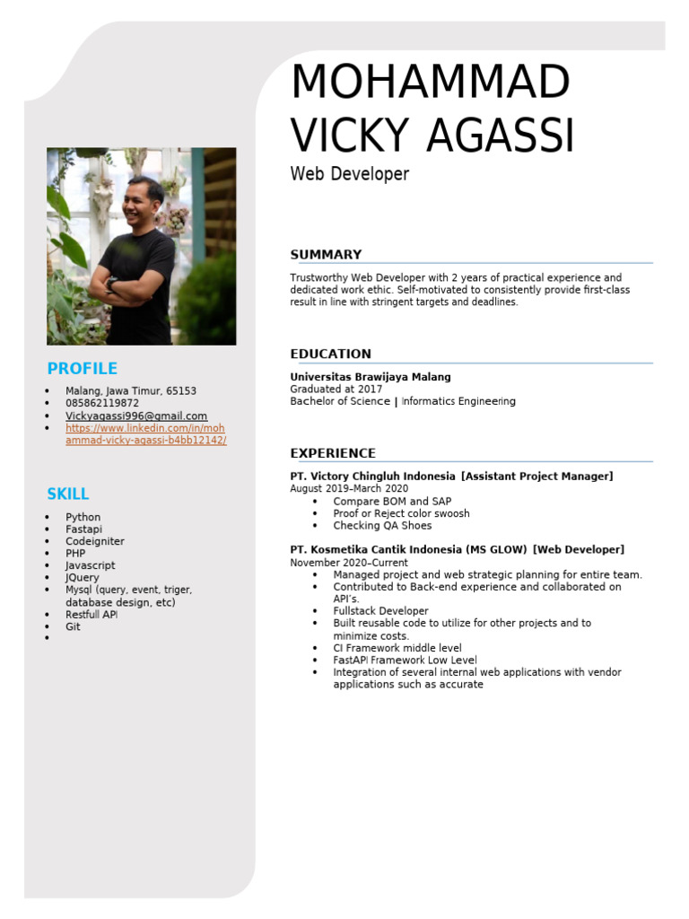 CV. Mohammad Vicky Agassi 2024 | PDF | Java Script | J Query