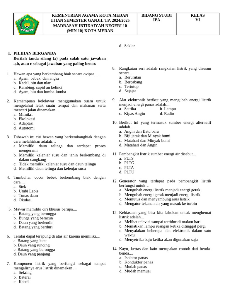 Soal Mid Ipa - 104925 | PDF