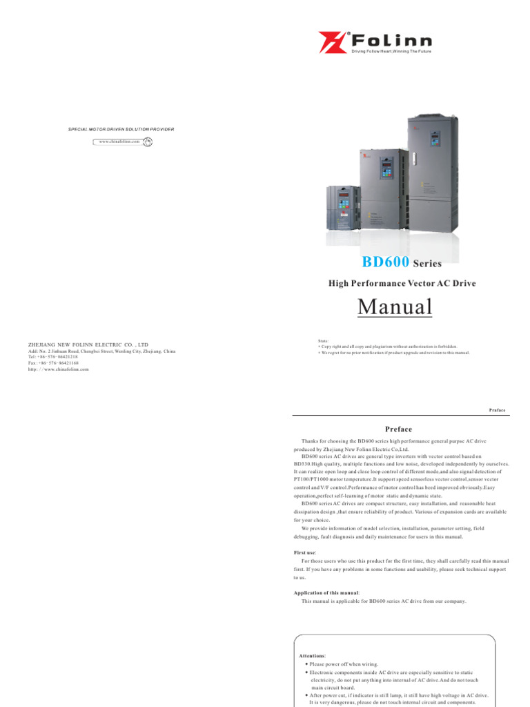 BD600 Series AC Drive User Manual | PDF | Capacitor | Alternating Current