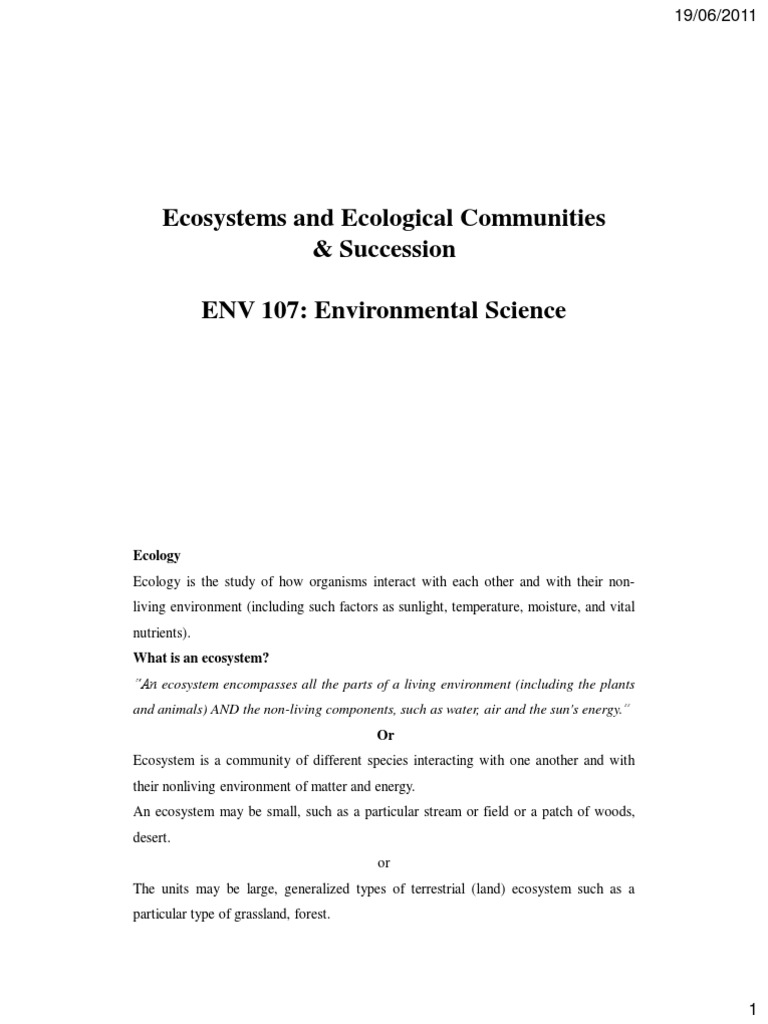 Ecosystems and Ecological Communities & Succession ENV 107 ...