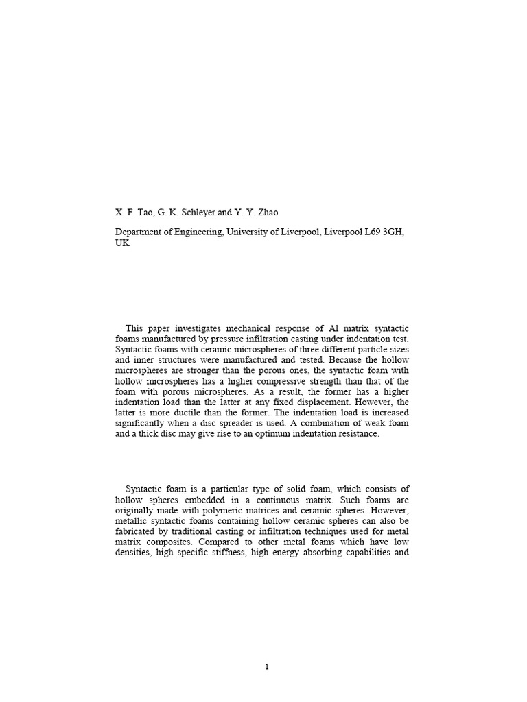 2009 IUTAM Syntactic Foam | PDF | Foam | Fracture