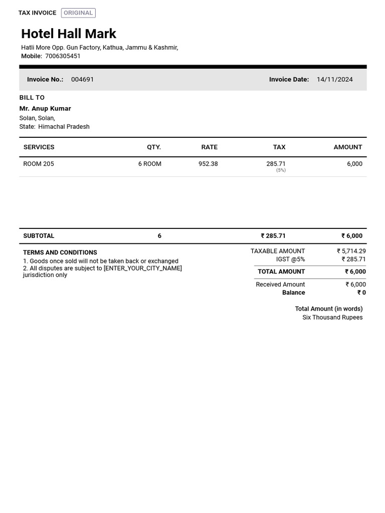 MR Anup Kumar Sales Invoice 004691 | PDF