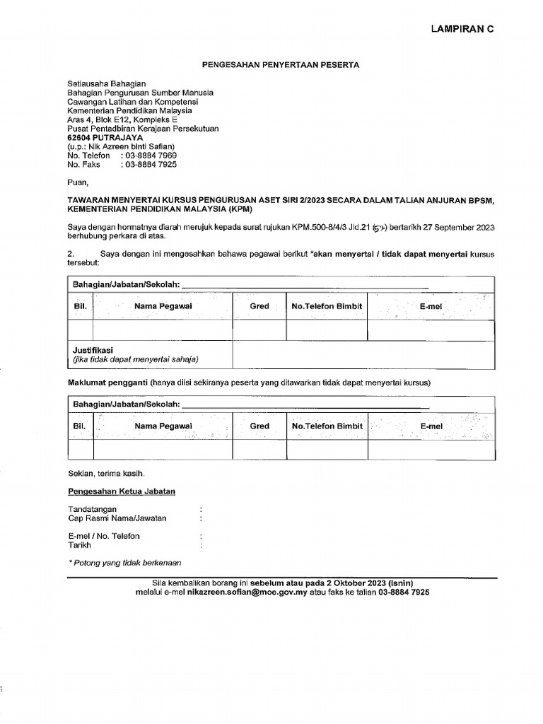 Borang C Kursus Aset | PDF