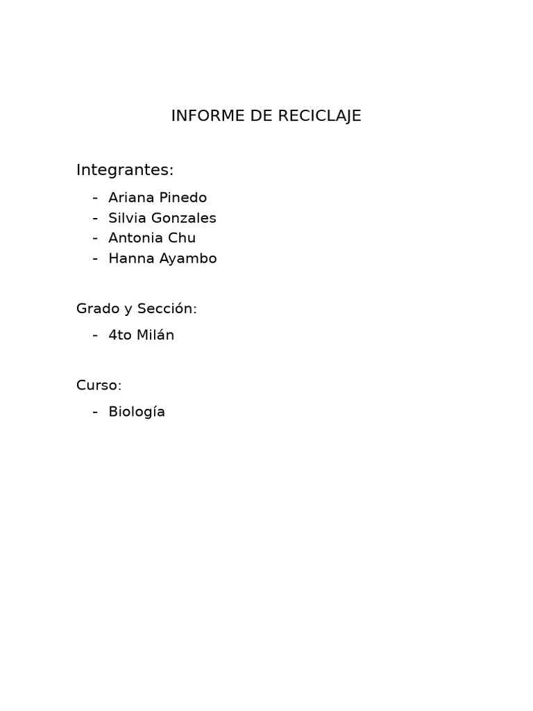 Informe de Reciclaje | PDF | Entorno natural | Contaminación