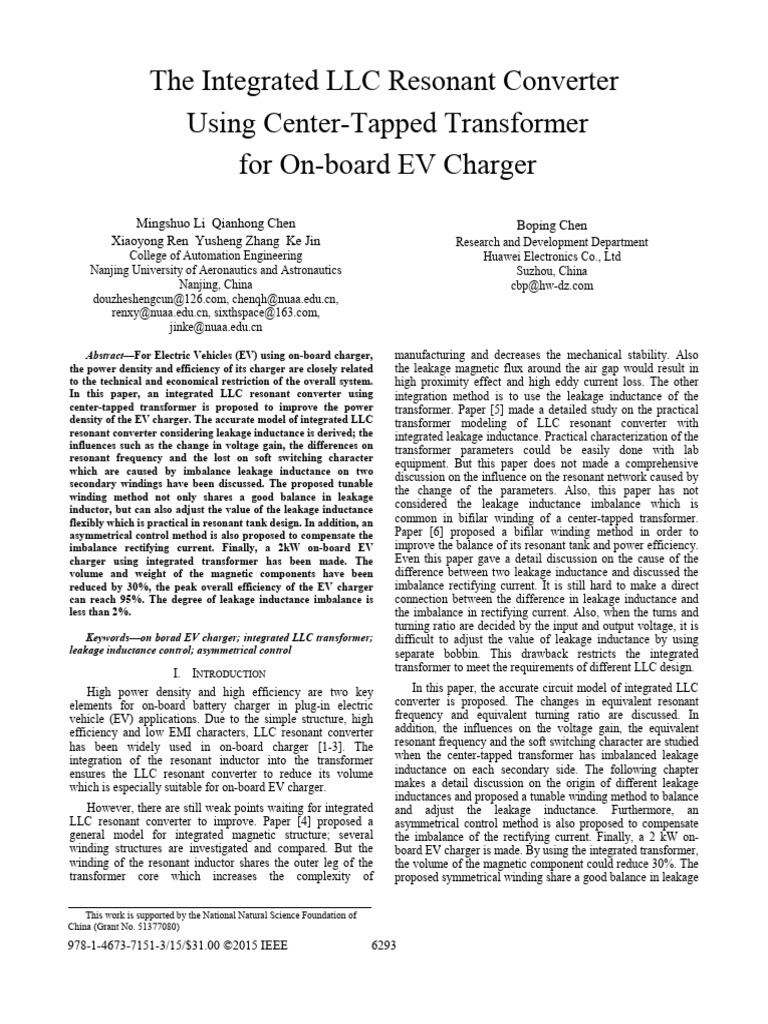 Li, Mingshuo, Et Al. The Integrated LLC Resonant Converter Using Center ...