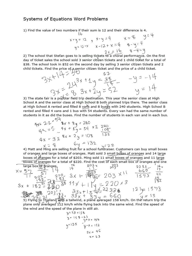 System of Linear Equation - Word Problem | PDF