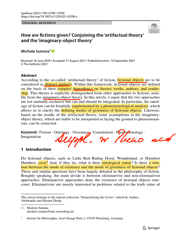 Artifactual Theory of Fiction | PDF | Ontology | Edmund Husserl