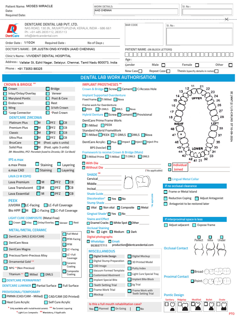 Instruction Slip C&B | PDF | Dentistry Branches