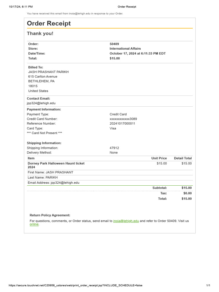 Order Receipt | PDF | Receipt | Services (Economics)