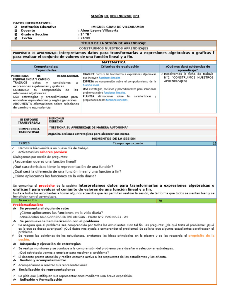 SESION N 4 | PDF | Aprendizaje | Función (Matemáticas)
