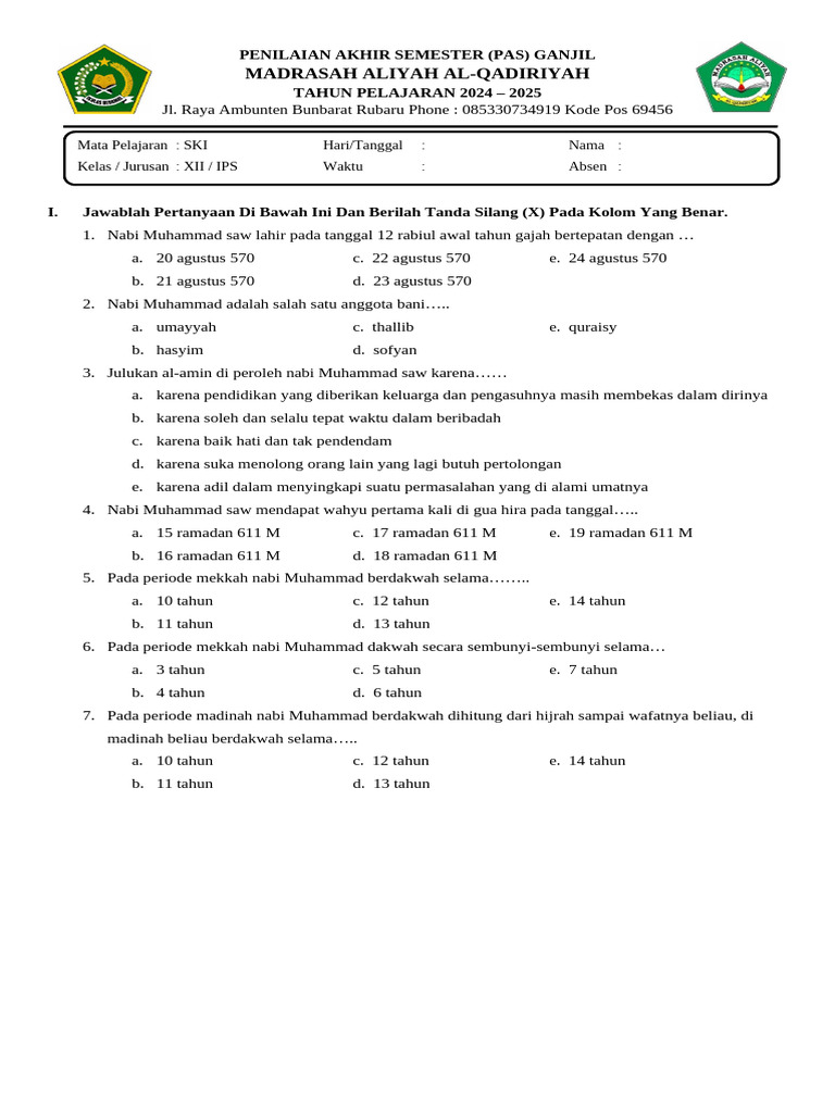 Soal Ski Kelas Xii 2024 | PDF