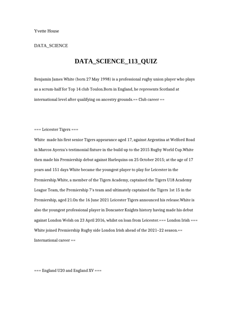 Data Science 113 Quiz | PDF | National Sports Teams | European National ...