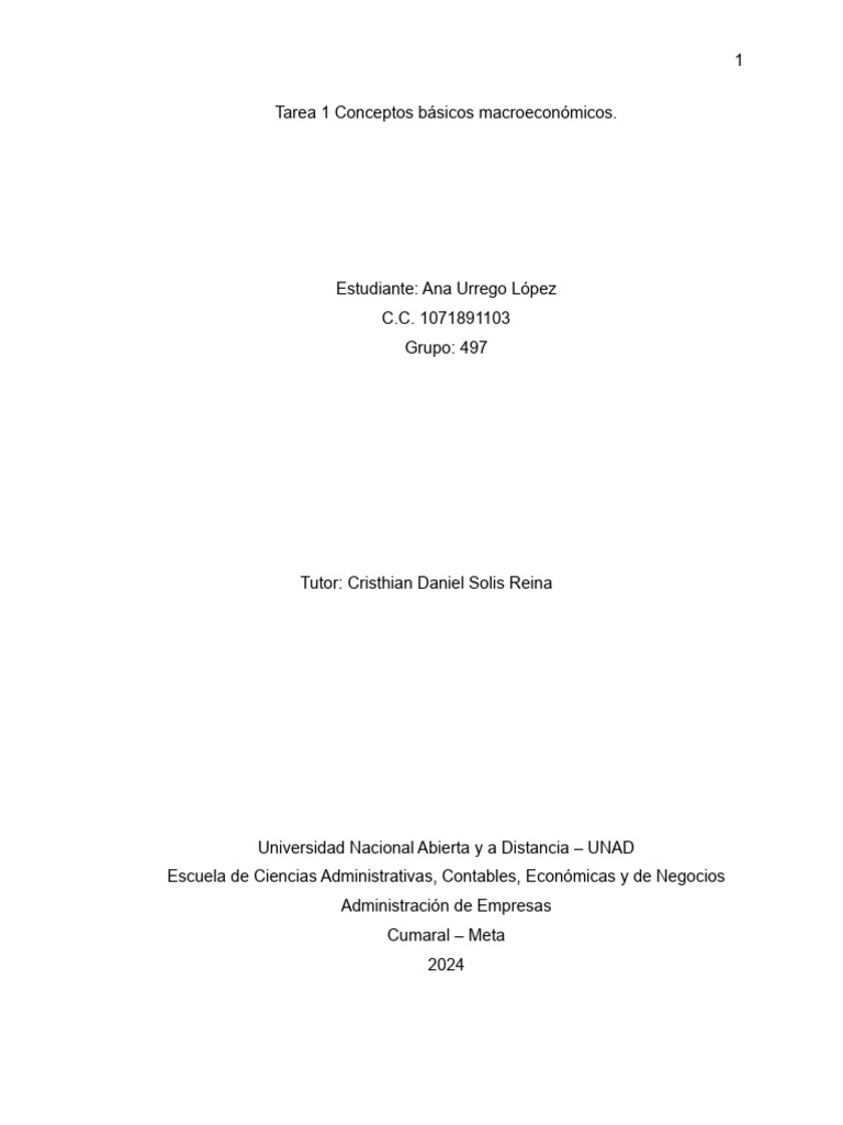 Tarea 1 Conceptos Básicos Macroeconómicos | PDF | Ciencias económicas | Microeconomía