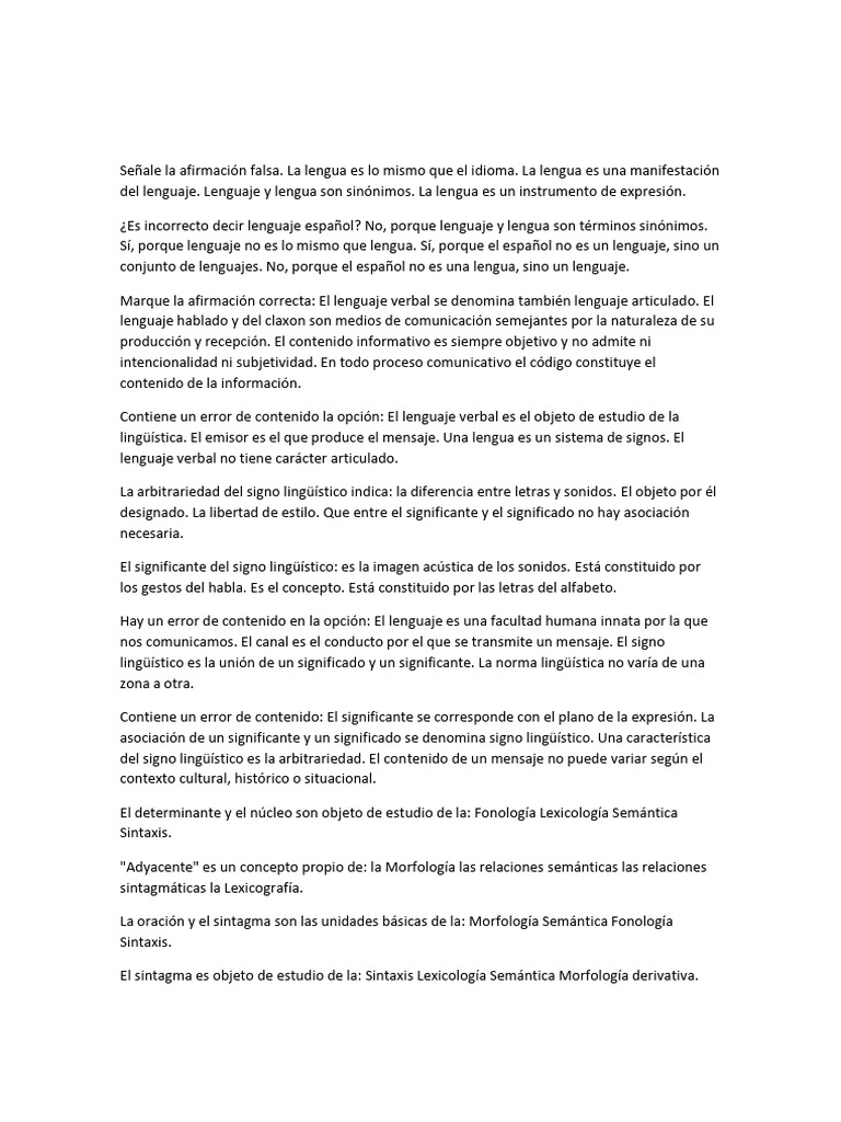 Señale la afirmación falsa lengua | PDF | Palabra | Lingüística