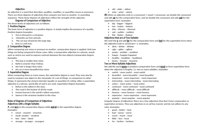 Adjective-Degree of Comparison | PDF | Adjective | Grammar