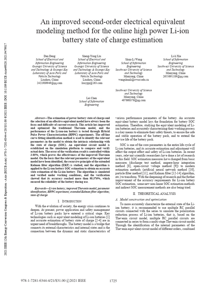 An Improved Second Order Electrical Equivalent Modeling Method For The