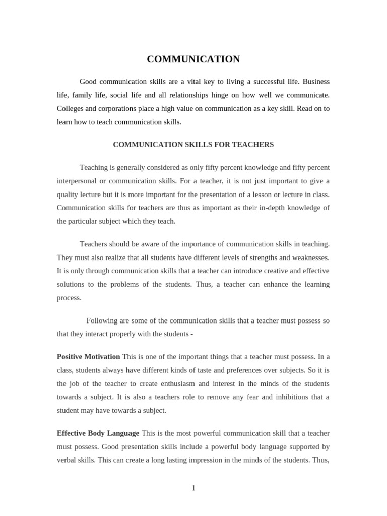 Essential Communication Skills for Teachers | PDF | Teachers ...