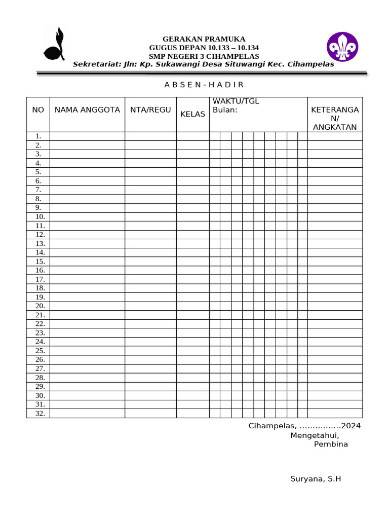 ABSEN HADIR Latihan Rutin Pramuka | PDF