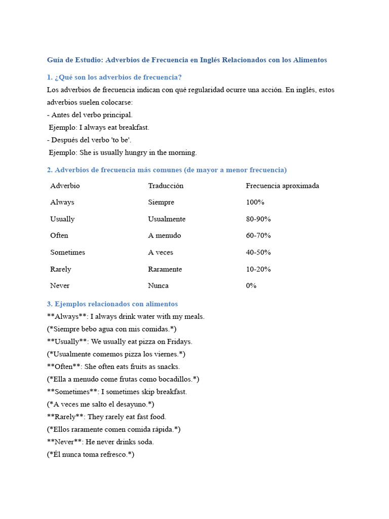 Adverbios de Frecuencia | PDF | Adverbio | Lingüística