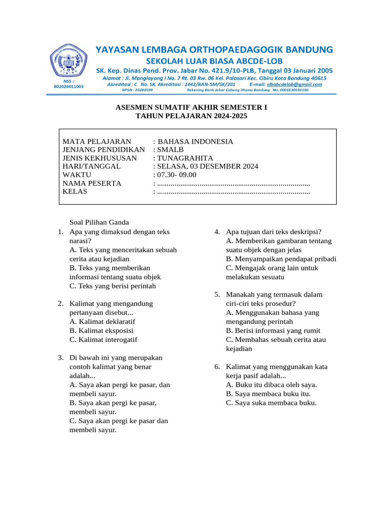 Asesmen Sumatif Akhir Semester i Bindo | PDF