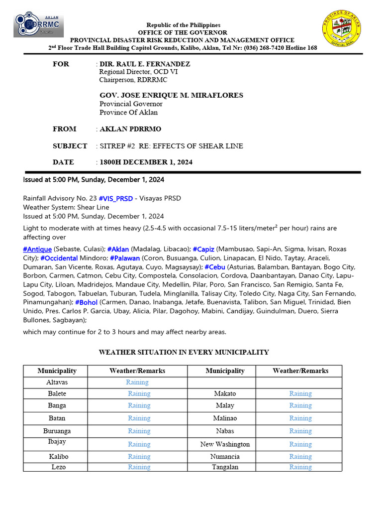 Sitrep-2 SHEARLINE 01 (1) | PDF | Natural Disasters | Typhoon