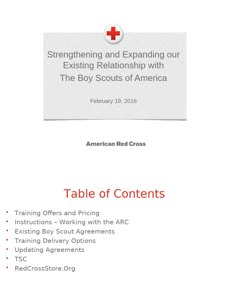 RedCross OveviewforBSA Working Outline | PDF | Boy Scouts Of America | American Red Cross