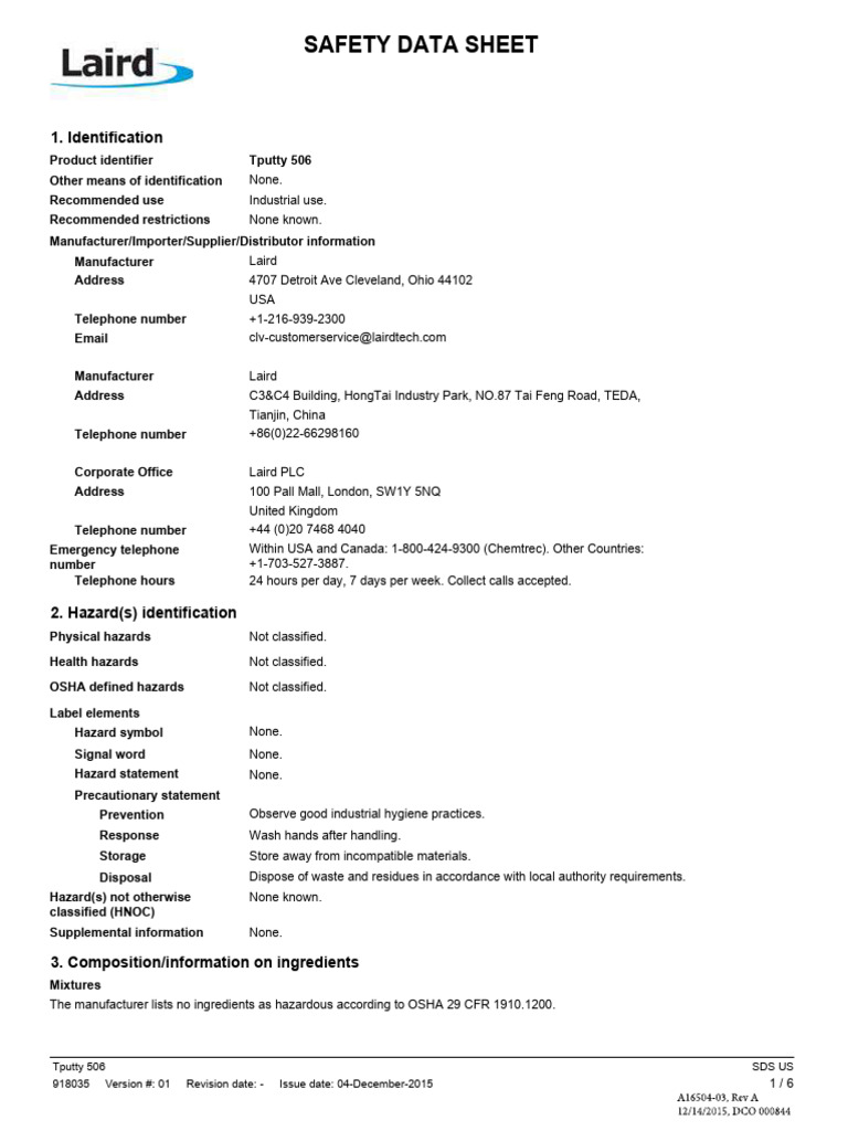 Material Safety Data Sheet Thermal Gel | PDF | Dangerous Goods | Firefighting