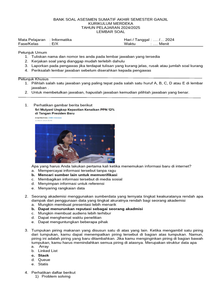 Edit Informatika Kelas X Kurmer Soal | PDF