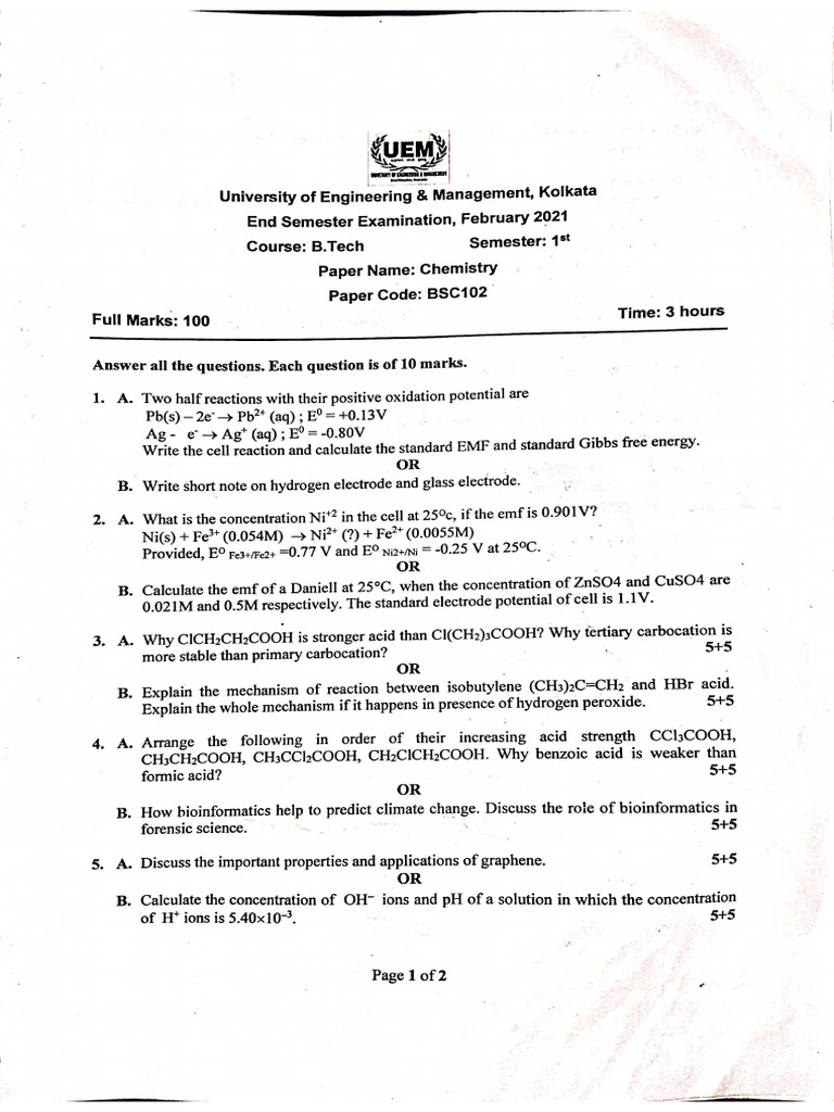 Chemistry end sem papers | PDF